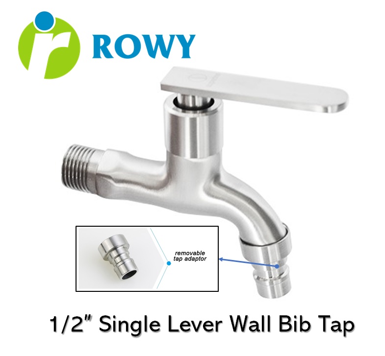 ROWY 1/2" (15mm) Single Lever Wall Bib Tap With Removeable Tap Adapter ...