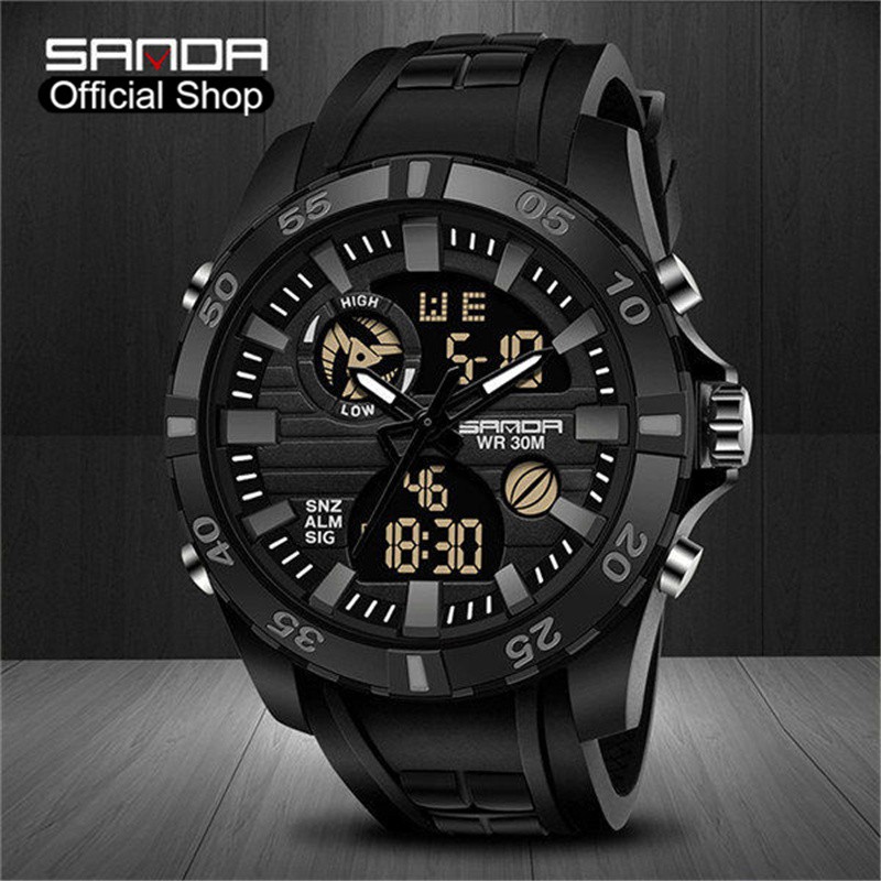 SANDA Men Watch Waterproof Sports Watch with LED Dual Display Men Watch ...