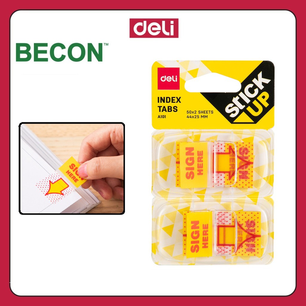 Deli Index Tabs Sign Here A101 44x25mm 2x50's | Shopee Malaysia