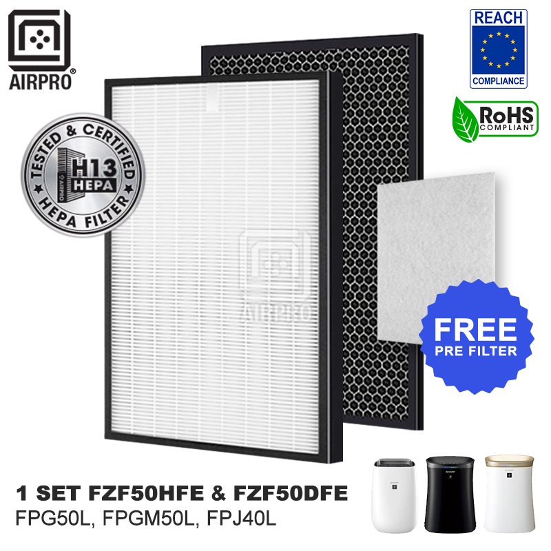 AIRPRO Sharp FZ-F50HFE FZ-F50DFE H13 HEPA + Deodorizing Filter Air Purifier for for FP-JM40E-B ...