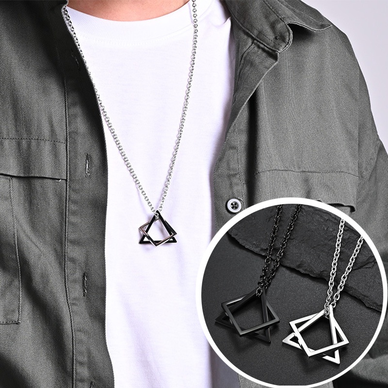 Modern Trendy Geometry Interlocking Square Triangle Pendant for Men ...