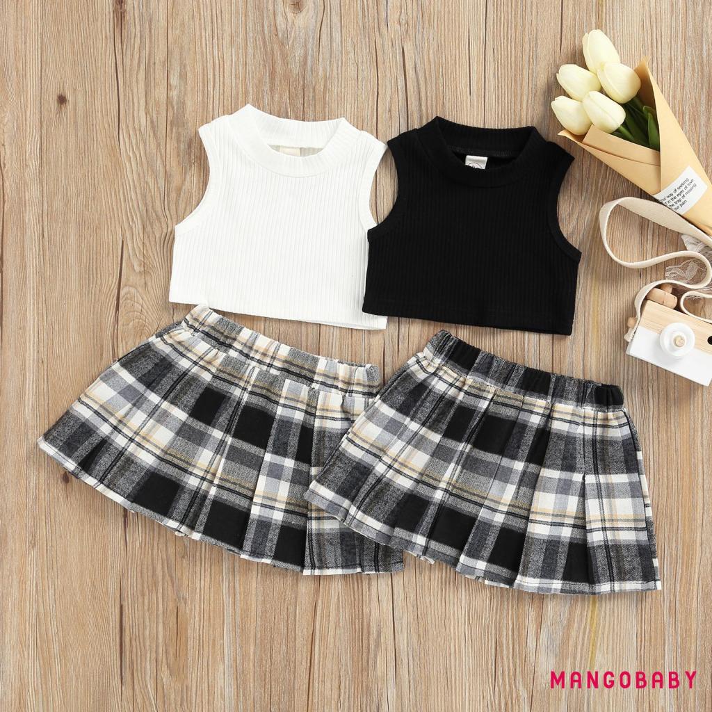 MG-Toddler Girl Fashion Outfits Set, Solid Color Ribbed Sleeveless Tank ...