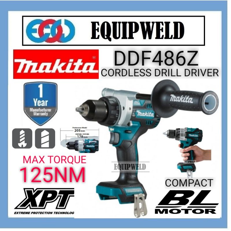 MAKITA 18V DDF486Z 13MM CORDLESS COMPACT DRILL DRIVER 125NM - SOLO ...