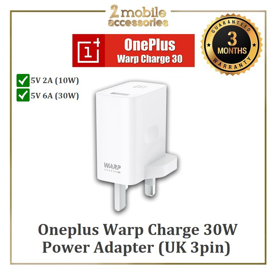 OnePlus Warp Charge 30 Power Adapter (UK 3 pin), Output 5V 6A Warp ...
