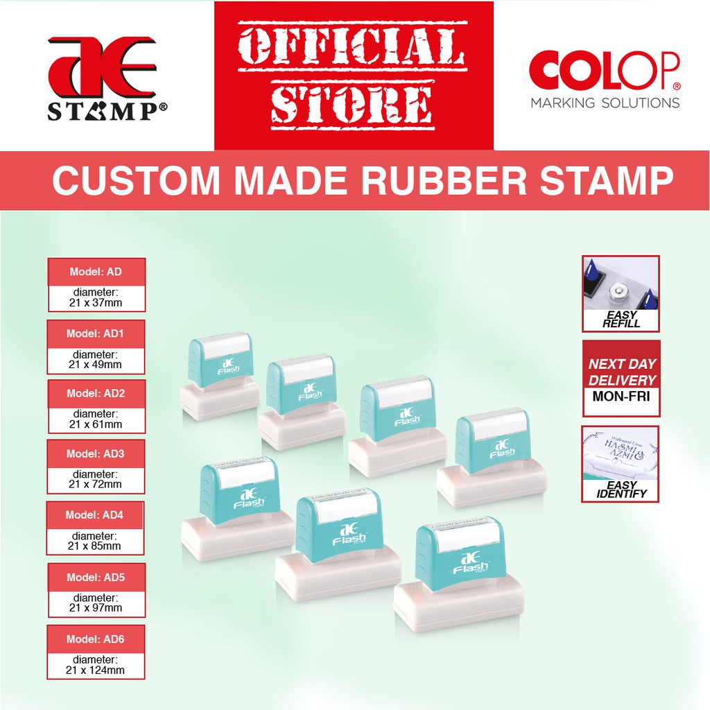 Custom Made Pre-inked Stamp AE Flash Stamp | cop flash chop nama rubber ...
