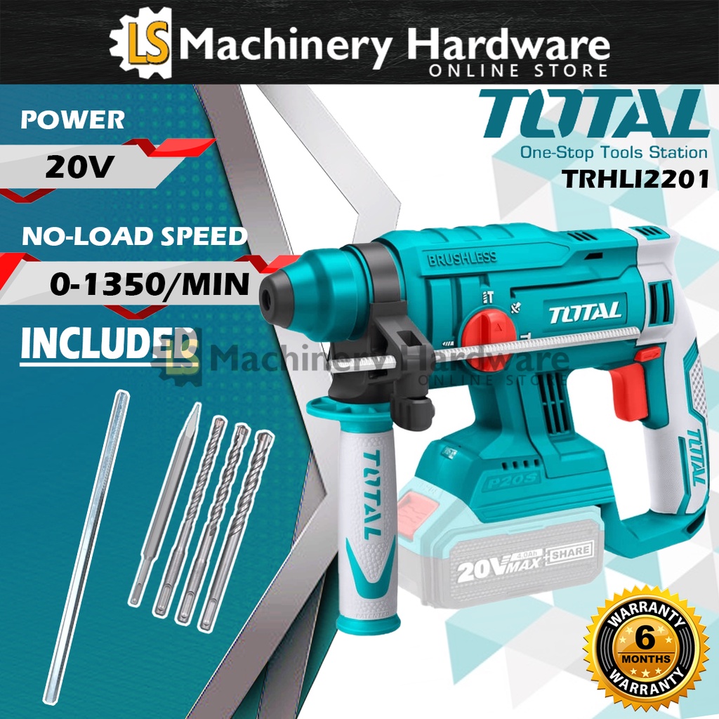 TOTAL 20V Li-ion 4in1 Brushless Rotary Hammer 22mm TRHLI2201 - Free ...