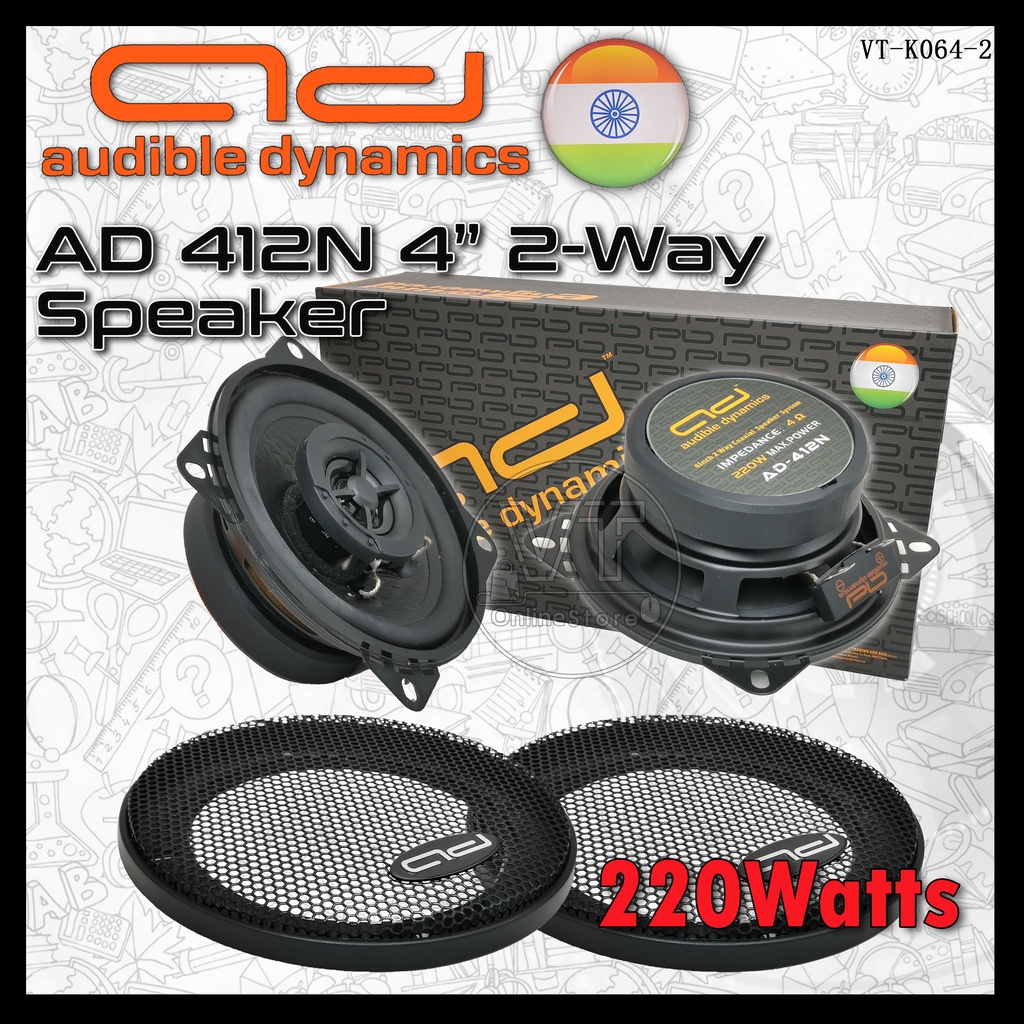 Audible Dynamics AD-412N 4" 2 Way Coaxial Speaker System 220Watts ...