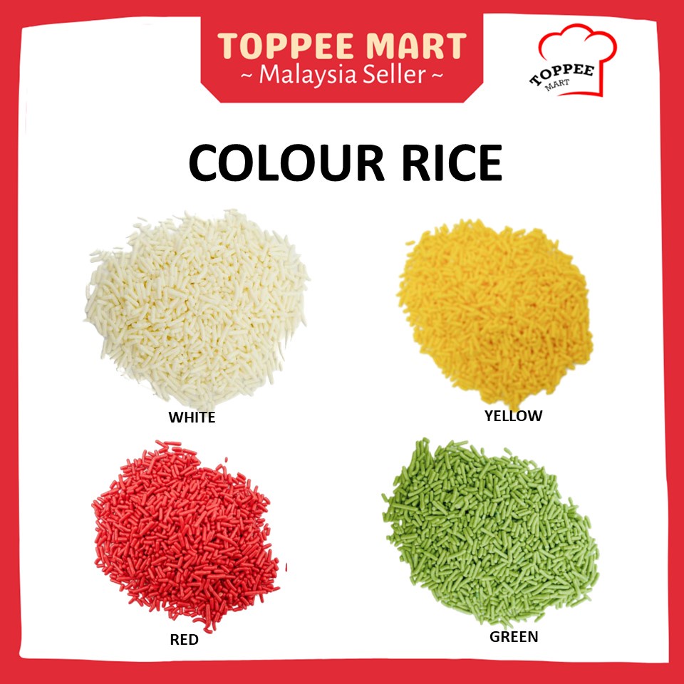 SINGLE COLOUR RICE / WHITE / YELLOW/ RED / GREEN (100G, 500G) DECO CAKE ...
