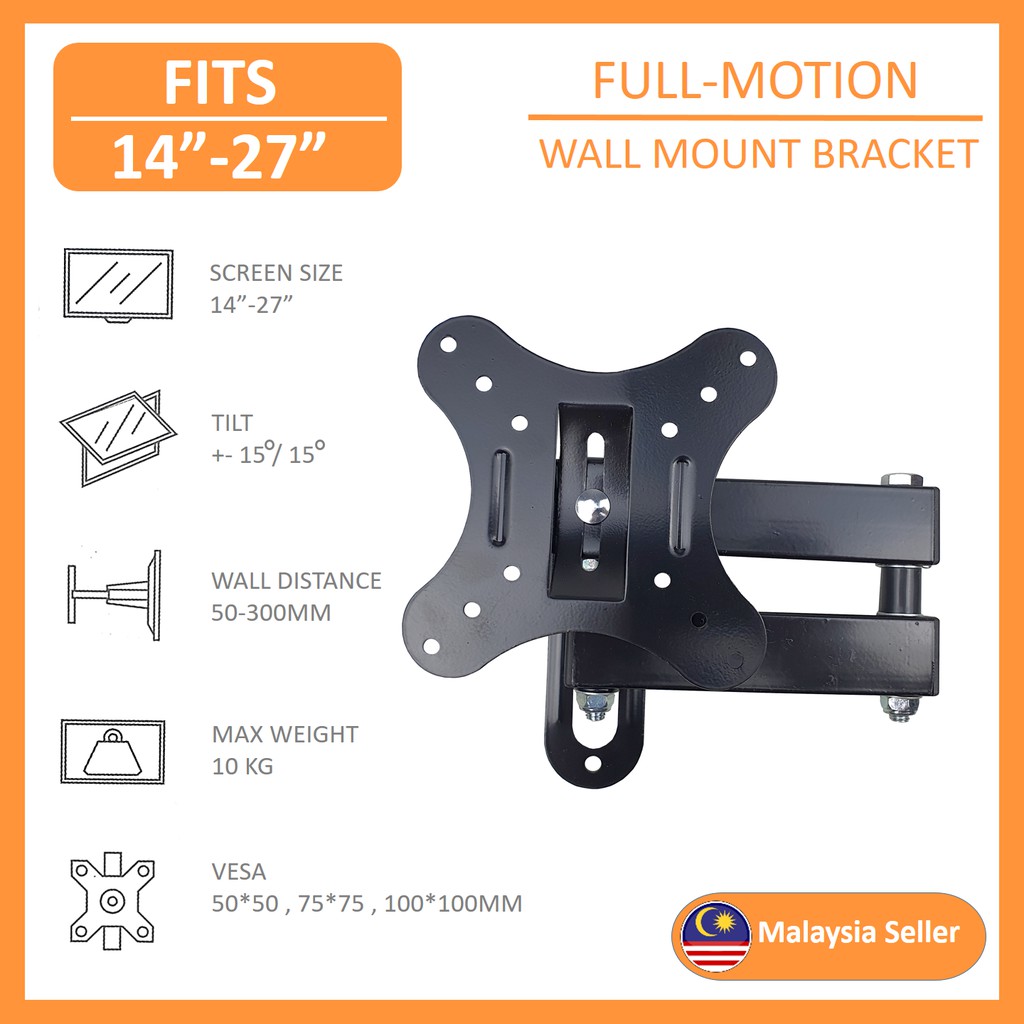 Universal 14"-27" F03 Single Arm Flat TV LCD LED Adjustable Wall Mounts ...