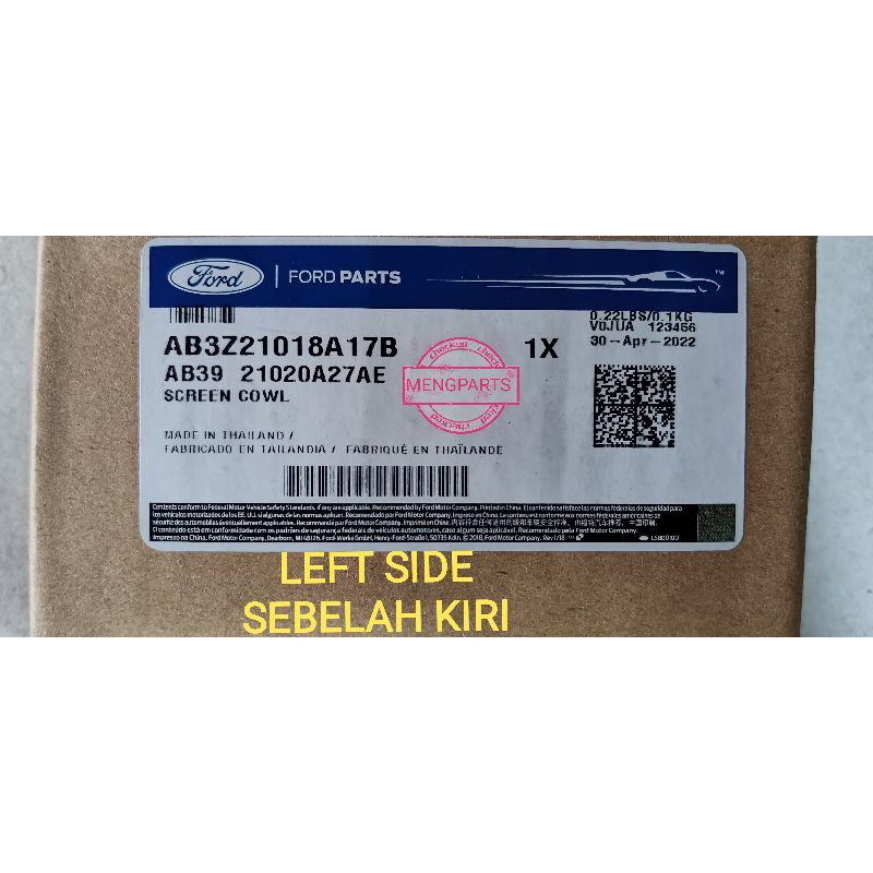 FORD RANGER T6,T7 2.2,3.2 WIPER PANEL SEAL , GRILLE FENDER LH-AB3Z-21 ...