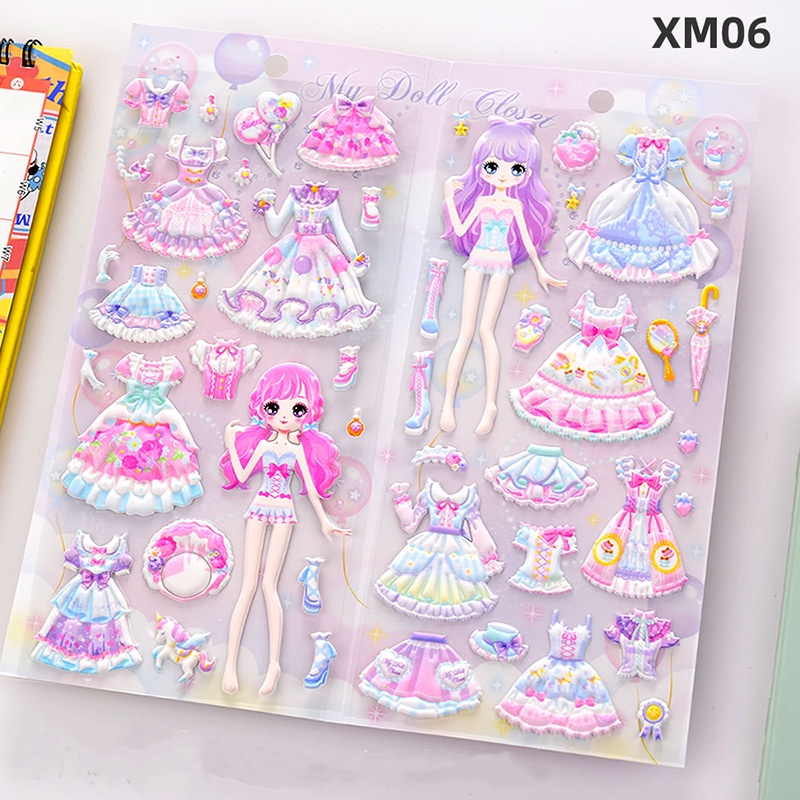 3D Girls Bubble Puffy Dress Up Sticker Dolls Change Clothes ...