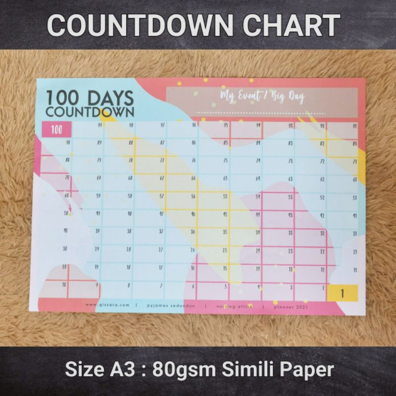 [SALE🔥] 100 Days Countdown Chart (Undated) 🔴Ready Stock | Shopee Malaysia
