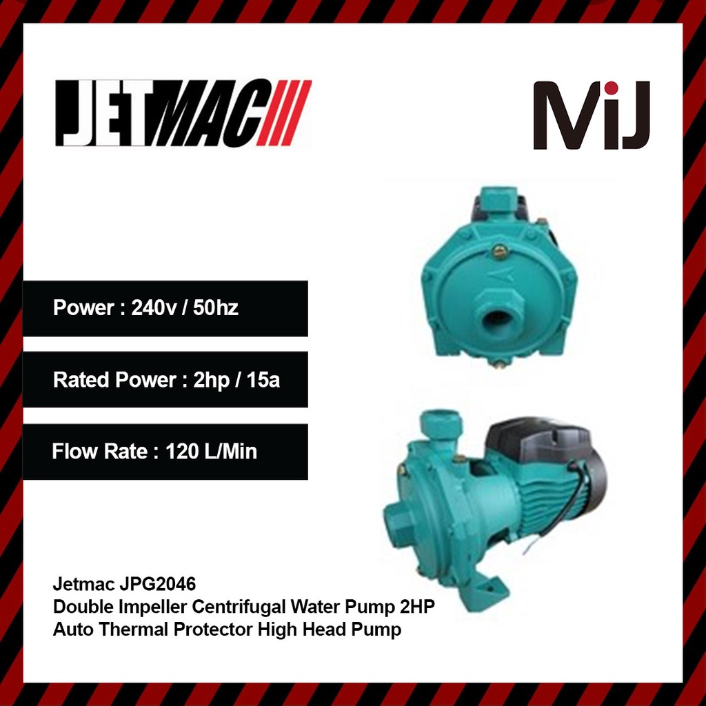Jetmac JPG2046 Double Impeller Centrifugal Water Pump 2HP / Auto ...