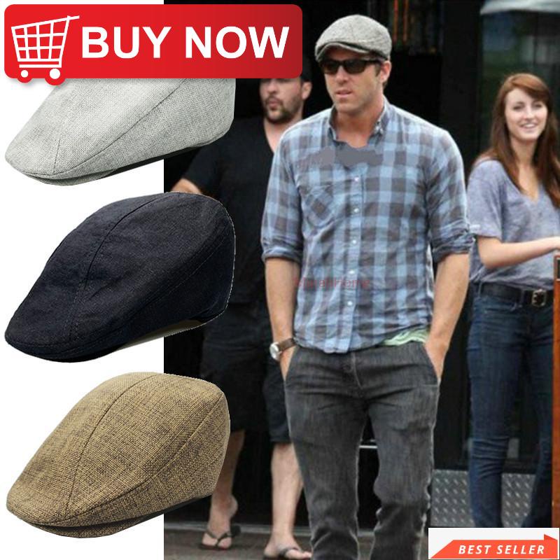 MH Men British Cotton Linen Beret / Gentleman Duckbill Caps Linen hat ...