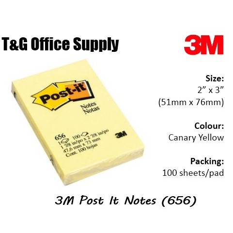 3M 656 Post It Notes / Sticky Note 2" x 3" (1 pad = 100 sheets ...
