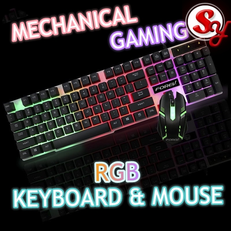 RGB Rainbow Light Keyboard and Mouse Set Mechanical Feel Backlight ...