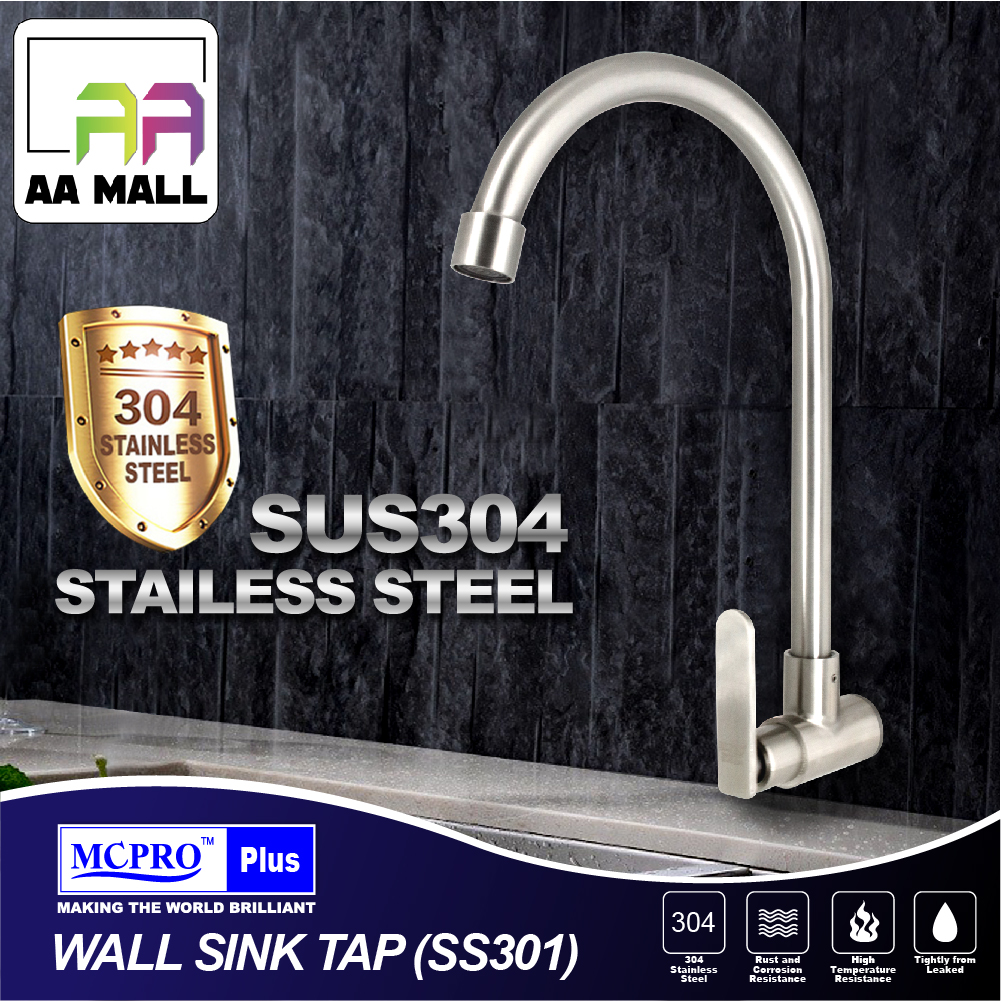MCPRO Plus Stainless Steel SUS 304 Kitchen Faucet WALL SINK WATER TAP (SS301 / SS1210 / SSB1223 ...