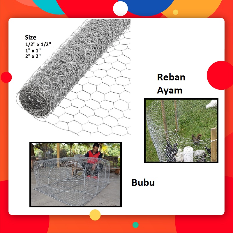 PREMIUM QUALITY GALVANIZED HEXAGON CHICKEN WIRE MESH NETTING / JARING ...