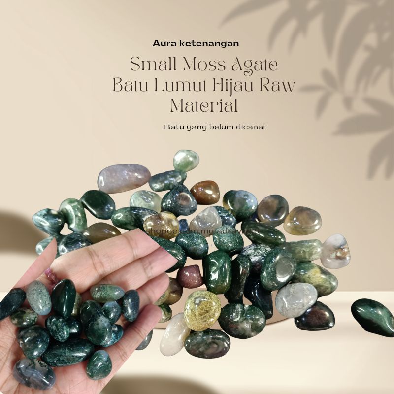 Batu Akik Hijau Lumut Kristal Semulajadi Small Moss Agate Raw Stones ...