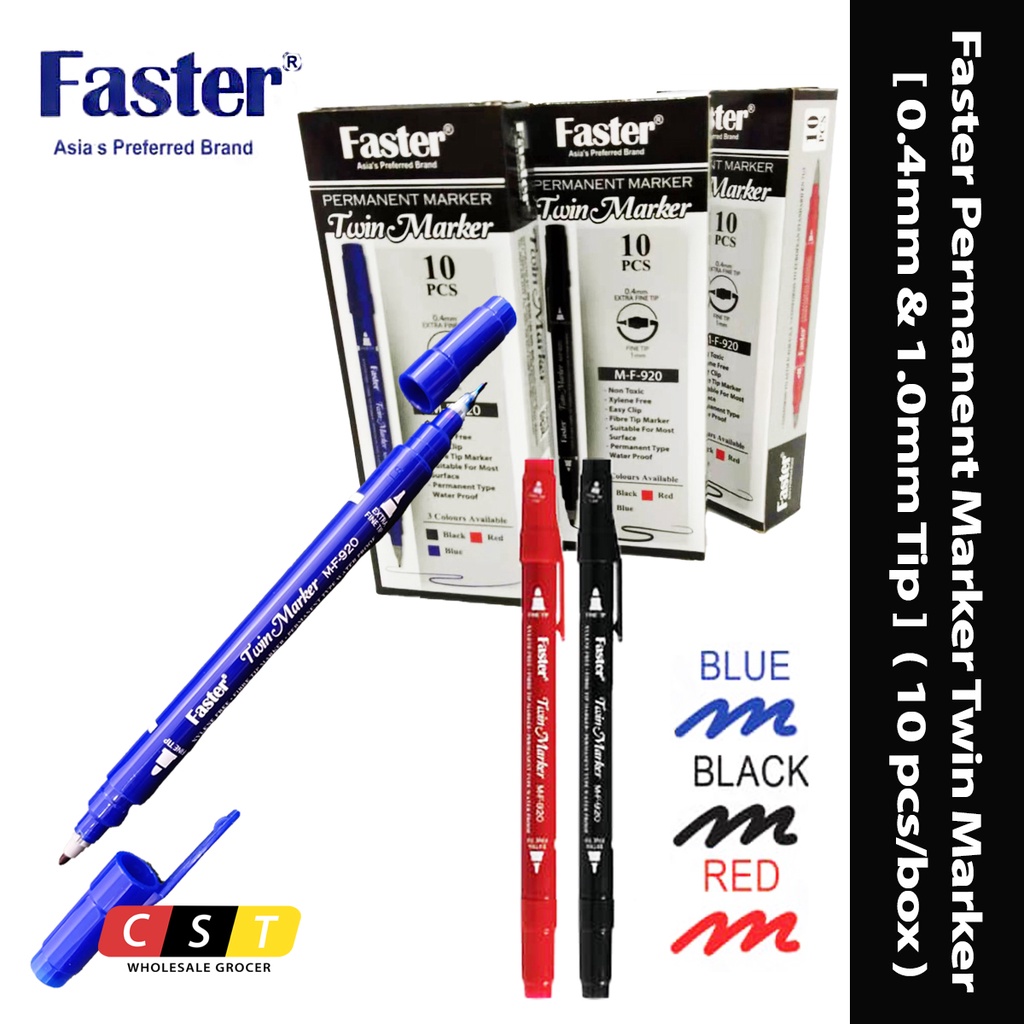 Faster Permanent Marker Twin Marker [ 0.4mm & 1.0mm Tip ] (10 pcs/box ...