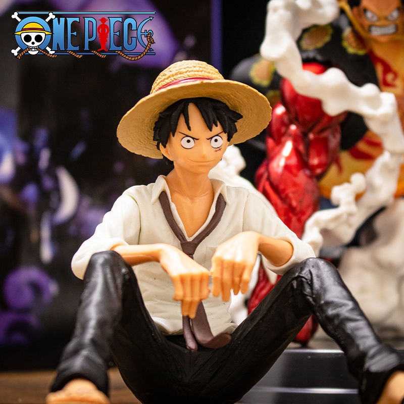 12cm One Piece Anime Figure Luffy Sitting Position Action Figure PVC ...