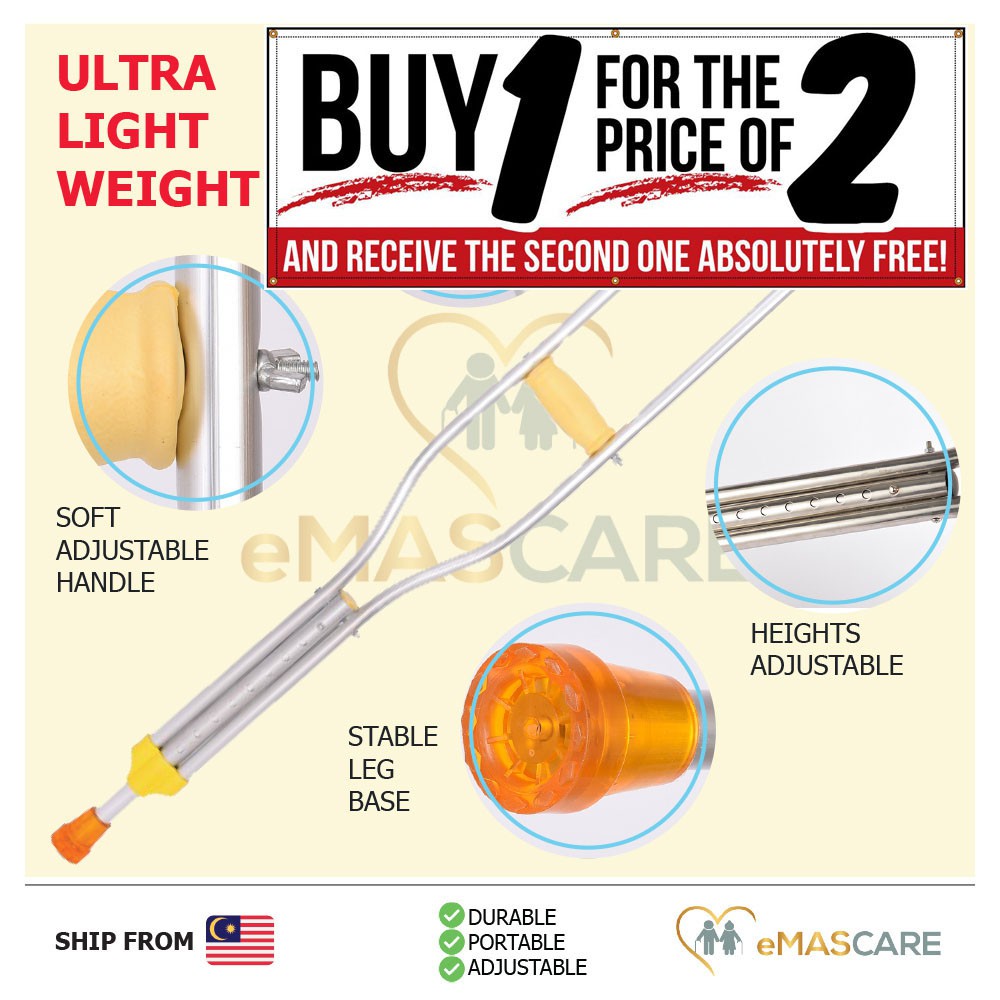 Weight Underarm Cane Topang Kaki Arm Support Adjustable Height Tongkat ...