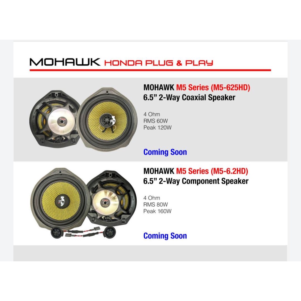 MOHAWK Speaker FOR HONDA OEM PLUG N PLAY Car Audio 5-SERIES 6.5 inch 21M5-625HD 2-Way / 21M5-6 ...
