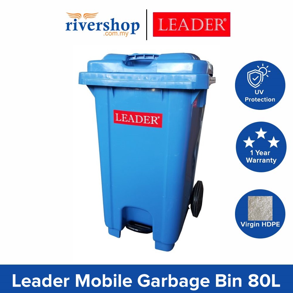 LEADER 80Litres Mobile Garbage Bin Step On Pedal Dustbin Rubbish Trash ...