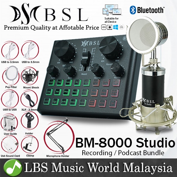 BSL BM-8000 Studio Mic with V8 Plus Bluetooth USB Sound Card for Live ...