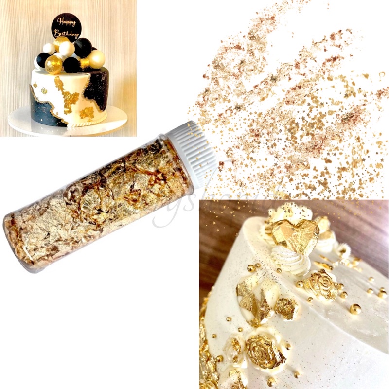 Gold Foil Cake 2gram/Gold Flakes/Gold Leaf Sprinkle Sheet Flakes/Edible ...