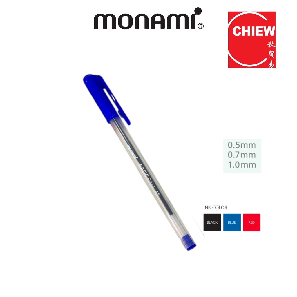 Monami Basic ball pen [0.5, 0.7, 1.0] Black/Blue/Red | Shopee Malaysia