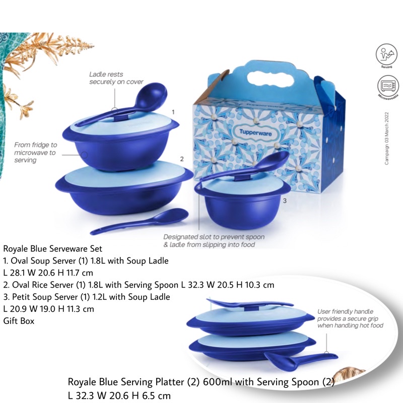 Tupperware Royale Blue Serveware FULL Set (5pcs) | Shopee Malaysia