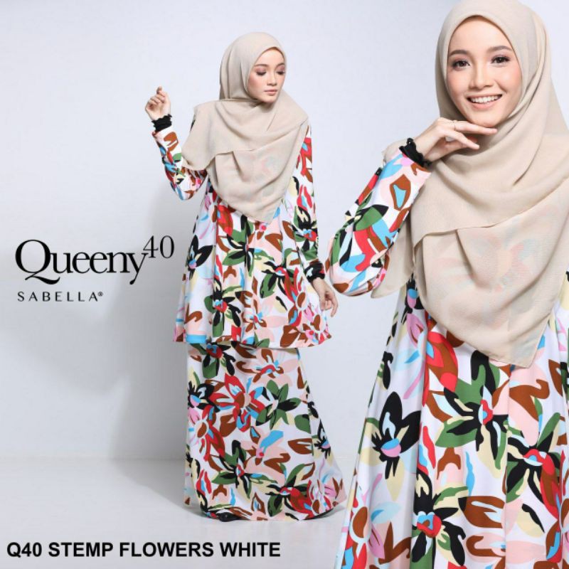 Sabella Queeny Arabic Pink Navy Floral Batik Pattern Stem Flowers White ...