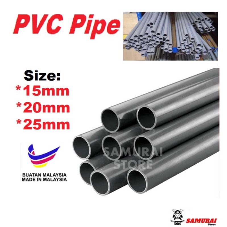 PVC Pipe Grey / PVC Water Pipe / Tebal & Nipis (1/2" 15mm) (3/4" 20mm) (1" 25mm) x 1 Feet ...