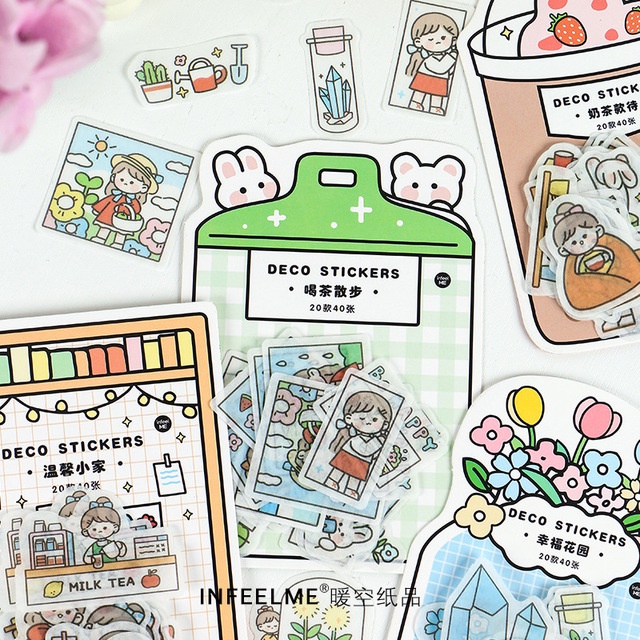 MEME MOMO Infeel.Me Cute Girl Sticker Pack Bubble Tea Home for Journal ...