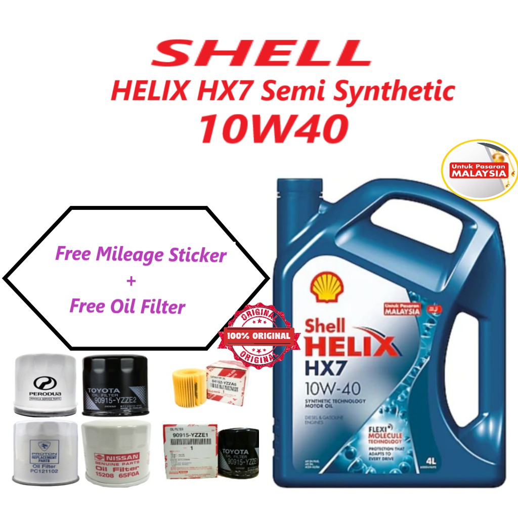 (Combo Set )Shell Helix HX7 10W40 4L Semi Synthetic (Untuk Pasaran ...