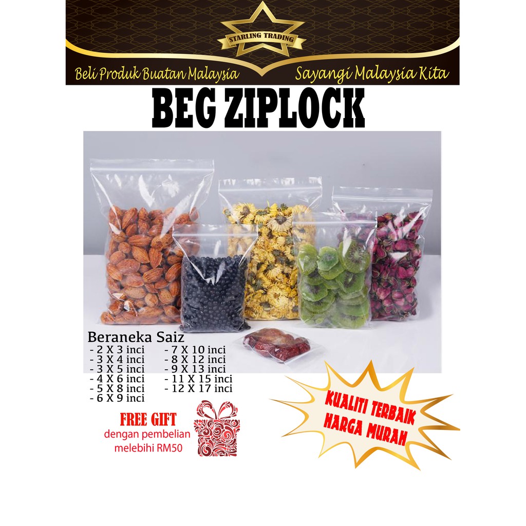 [MURAH] 💯 Beg Ziplock untuk Makanan Sup Baju Ubat Tudung Hijab / Zipper ...