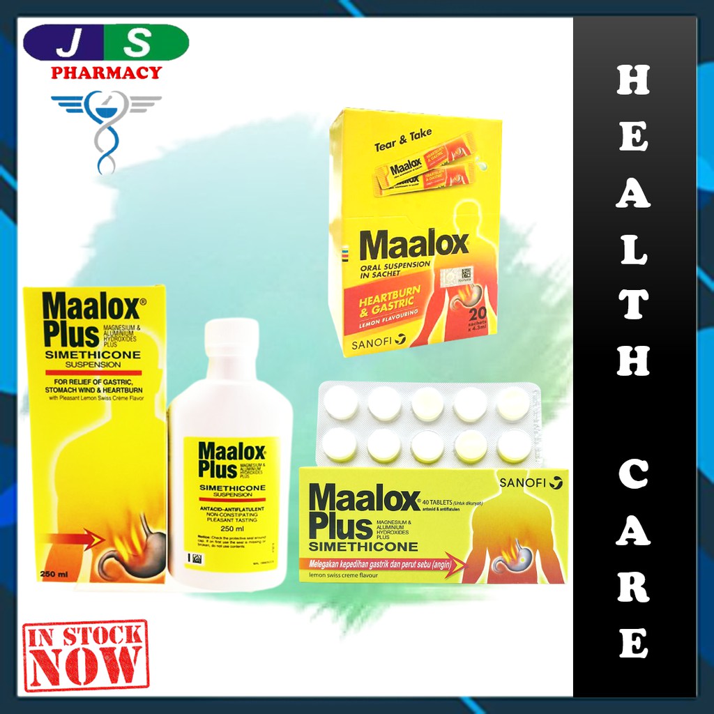 Maalox Plus Tablet (40's) , Sachet (20's) & Bottle (250ml) | Shopee ...