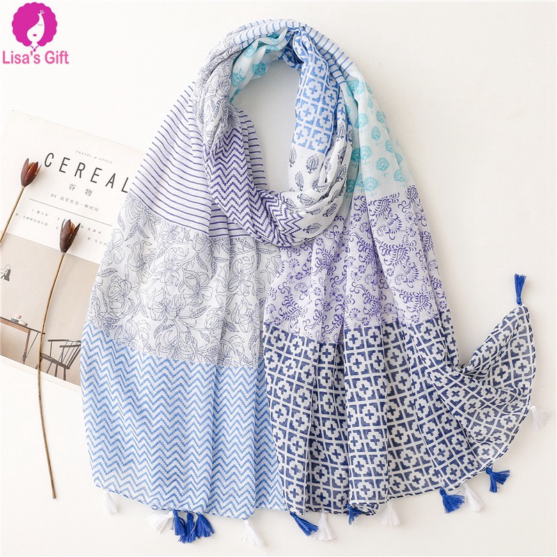 Muslim fashion flowy cotton shawl geometric pattern printed wide shawl ...