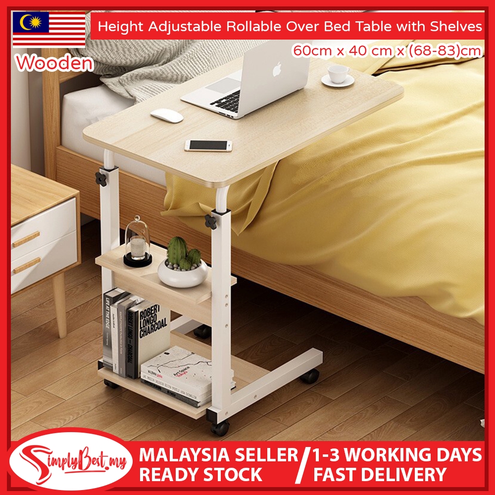SIMPLYBEST Movable Height Adjustable Bedside Table Laptop Table Breakfast Computer Desk Sofa ...