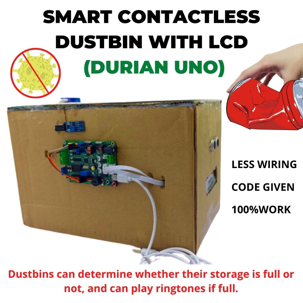 Arduino Stem Rbt Project Arduino Smart Contactless Dustbin With Lcd Using Durian Uno Shopee