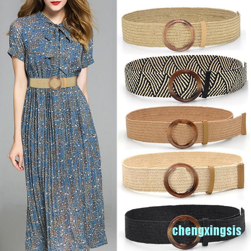 chengxingsis Vintage Boho Braided Waist Belt Summer Belt Round Wooden ...