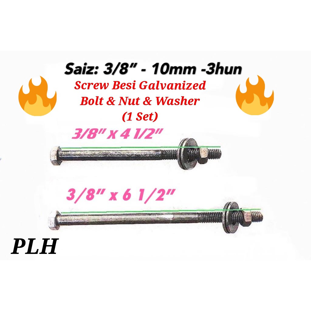 Screw Besi 3/8'' Tiga Hun Iron Screw Threaded Galvanized Milld Steel ...