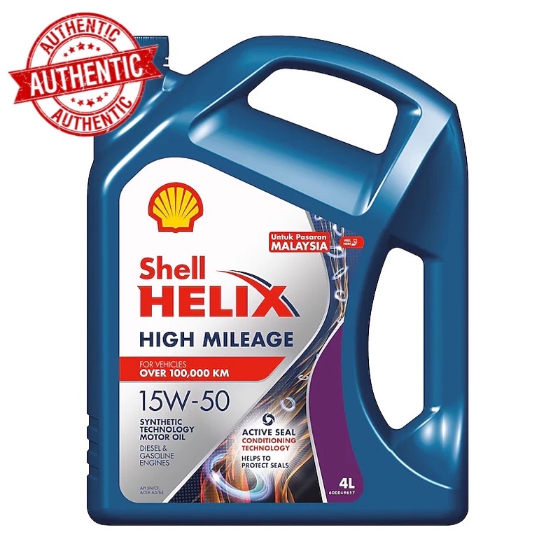 Shell Helix High Mileage 15W50 Semi Synthetic Engine Oil (4L) | Shopee ...