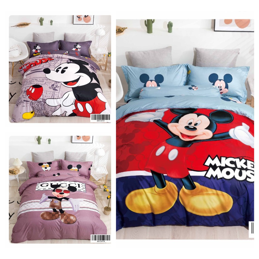 Cadar Kartun Mickey Mouse Bedsheet Disney Cartoon 5in1 Queen King Fitted Set Comforter | Shopee ...