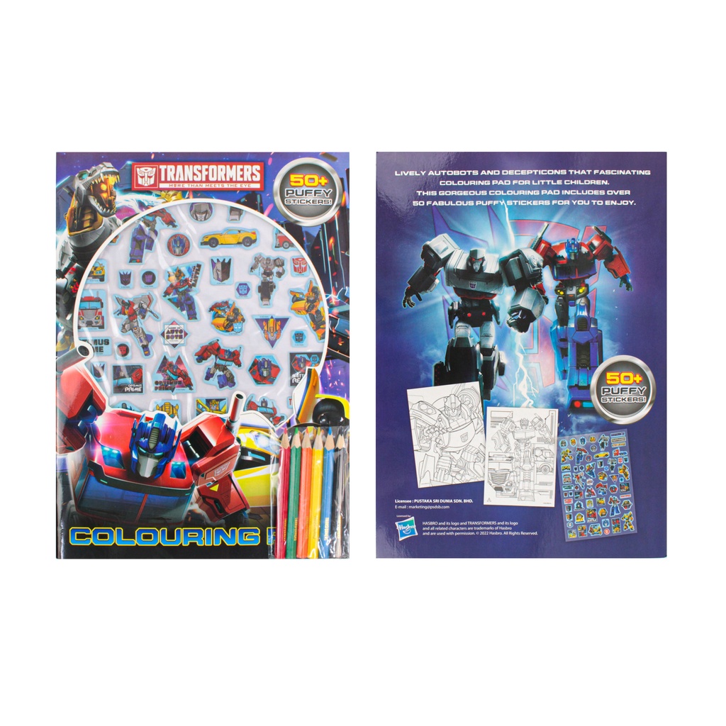 Transformers Children Colouring Book With Sticker & 6 Colour Pencil In ...