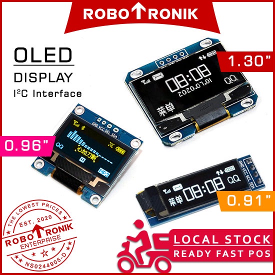 OLED Display (SH1106) 0.91" / 0.96" / 1.3" Paparan 显示屏 * White Yellow Blue Screen for Arduino ...