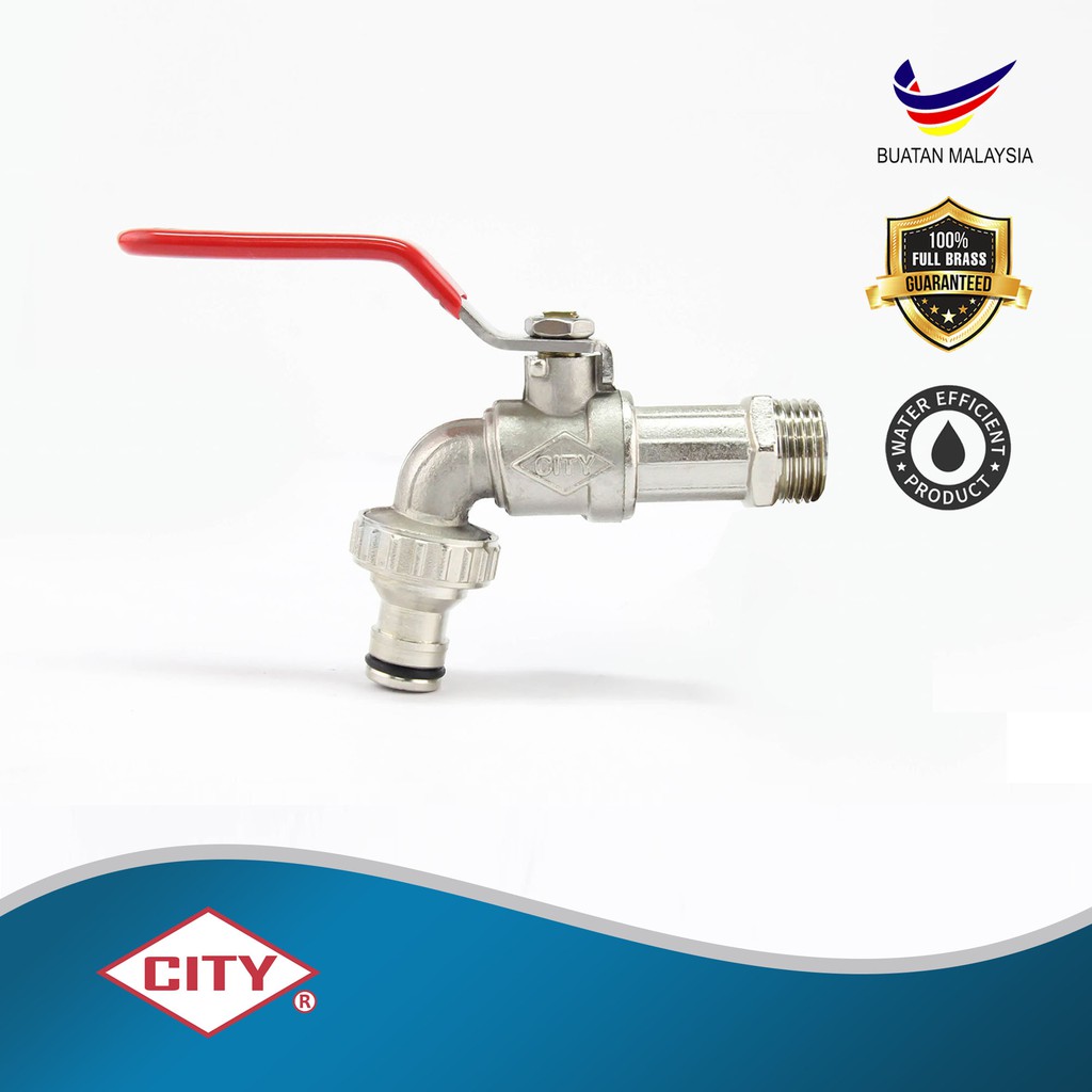 (CITY) Full Brass 15MM Stainless Steel Handle Union Tap With Washing ...