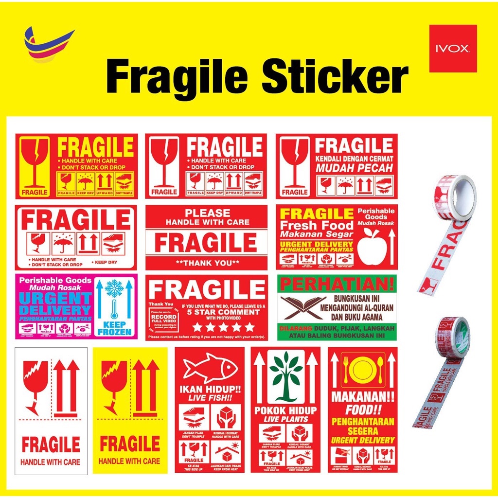 100 PCS Fragile Sticker /Mudah Pecah Sticker Fragile Label Warning Life ...