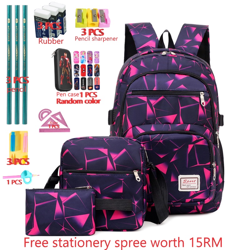 3 IN 1 Set high primary secondary school bags backpack for girl teen ...